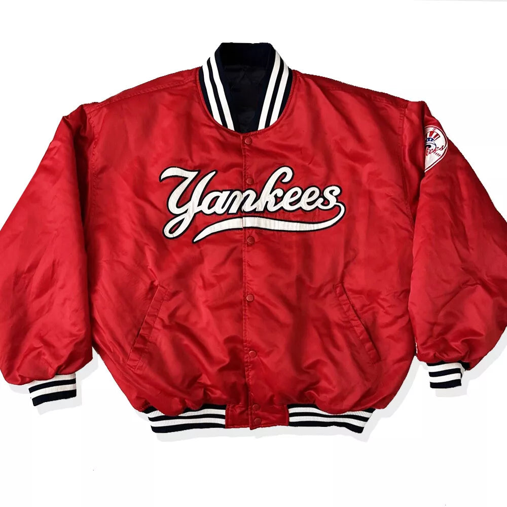 NY Yankees Vintage 90s Athletic Jacket RED Satin Bomber Style Varsity ...